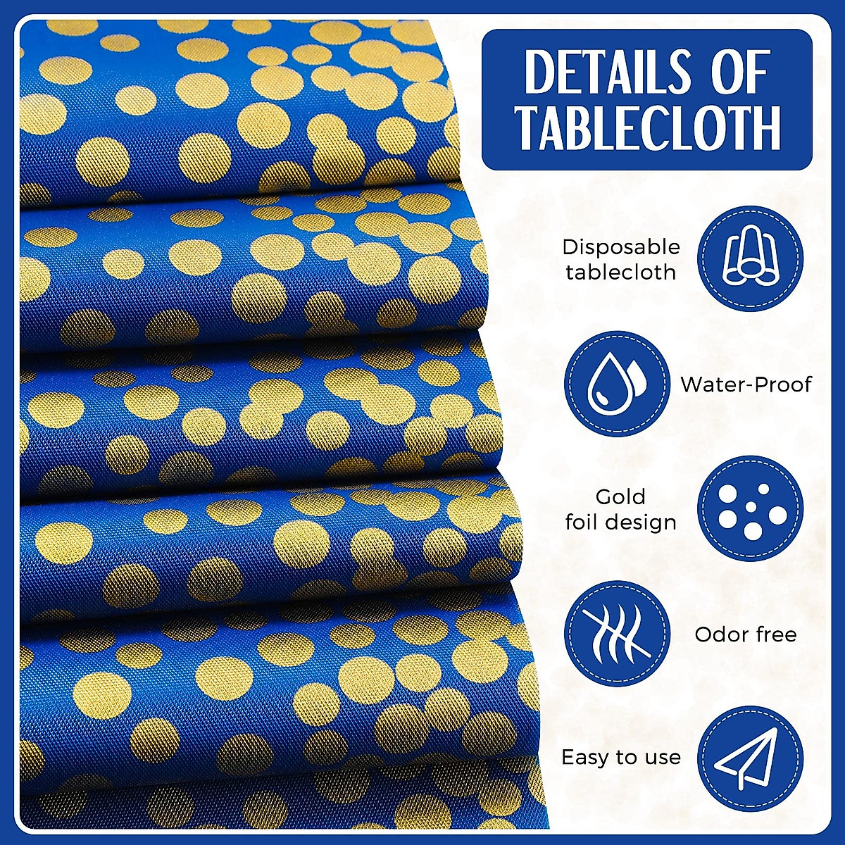 Breling 8 Pack Navy Blue and Gold Disposable Plastic Tablecloths and Satin Table Runner Set, 54 x 108 Inch Tablecloth, 12 x 108 Inch Table Runners for Wedding Graduation Birthday Baby Shower New Year