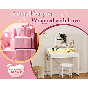 AODK Vanity Desk with Vanity Chair, Makeup Vanity with LED Lights, White Small Vanity Desk Without Mirror, 32 Inch Makeup Table for Small Space with 2 Fabric Drawers, Desk Make Up Vanity for Girls