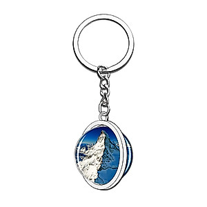 Switzerland Matterhorn Zermatt Keychain Souvenirs Crystal Spinning Round Stainless Steel Key Chain Ring Travel City Gifts Metal