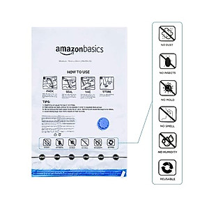Amazon Basics Vacuum Compression Space Saving Zipper Storage Bags with Hand Pump for Travel Clothes, Multiple Pack of 12 (3 Jumbo, 3 Large, 3 Medium, 3 Small), Clear