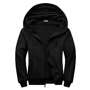 V VALANCH Men Hoodies Zip Up Sherpa Lined Sweatshirt Heavyweight Thick Warm Fleece Winter Jacket Coat, Black XL