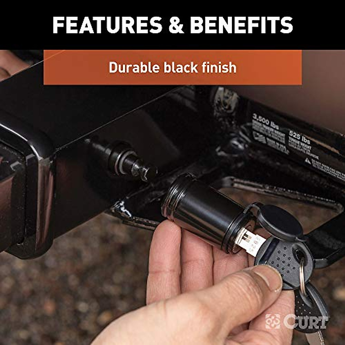 CURT 23518 Black Trailer Hitch Lock, 5/8-Inch Pin Diameter, Fits 2-Inch Receiver