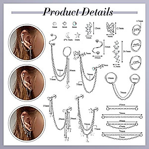 ZELORES 20G Cartilage Earrings Set For Women Men Stainless Steel Small Huggie Hoop Earring Flatback Star Moon Butterfly CZ Cartilage Stud Earrings Chain Dangle Cartilage Helix Tragus Piercing Jewelry,