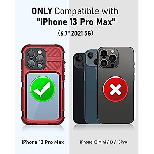 WIFORT iPhone 13 Pro Max Waterproof Metal Case - Built-in [Screen Protector][15FT Military Grade Shockproof][IP68 Water Proof], Full Body Aluminum Protective Dropproof Cover, 6.7" Red