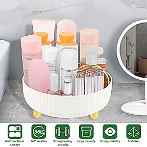 CGBE Lazy Susan Organizer, 360 Degree Rotating Makeup Organizer, Lazy Susan Round Turntable Storage Tray for Vanity Bathroom Countertop Kitchen Organized Makeup, Cosmetics, Condiment-White