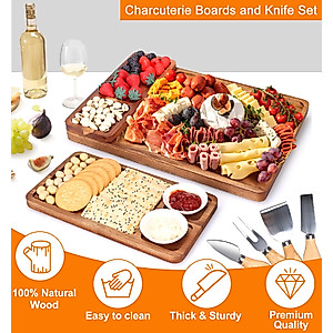 9 PCS Acacia Wood Cheese Board and Knife Set Large Charcuterie Platter Meat Cheese and Cracker Tray Vegetarian Fruit Snack Board Food Serving Tray Grazing Board Magnetic Charcuterie Board Gift Set