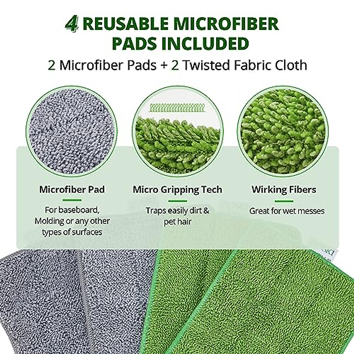 Zavrski Baseboard Cleaner Tool with 58" Long Handle Wall Cleaner Mop with Extendable Handle 4 Reusable Cleaning Pads Baseboard Duster for Washing Walls, Ceiling, Floor, Window