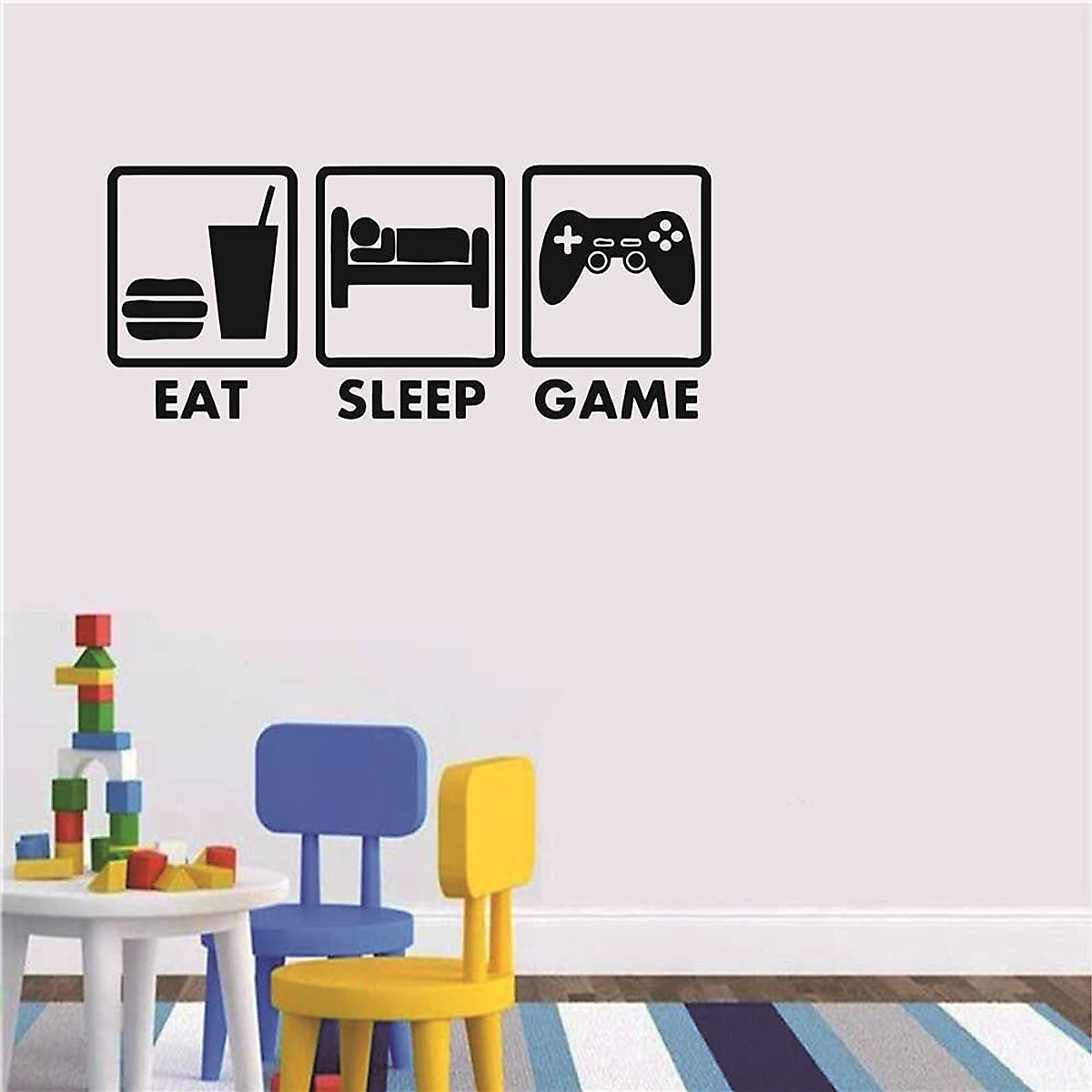 Boys Room Controller Joysticks Wall Sticker Quotes Eat Sleep Games Letter Art Wall Decor Sticker for Kids Boys Room Play Room Art Decal Y-212 (Black, 57X25CM)
