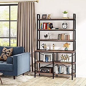 LITTLE TREE 6-Tier Tall Bookshelf with X-Shaped Frame, Industrial Bookcase with Storage, Utility Stand Shelf