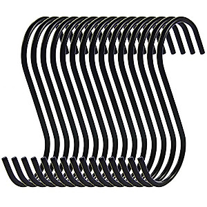 RuiLing Antistatic Coating Steel Hanging Hooks, Black, S-Shape, Pack of 15