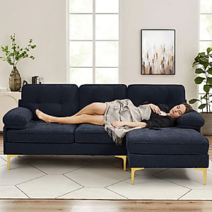 EASELAND 82" L-Shape Sofa with Reversible Chaise Lounge, Convertible Sectional Sofa Couch, Chenille Modern Sofa Couch for Living Room, Apartment and Office, Removable Cover (Dark Blue)