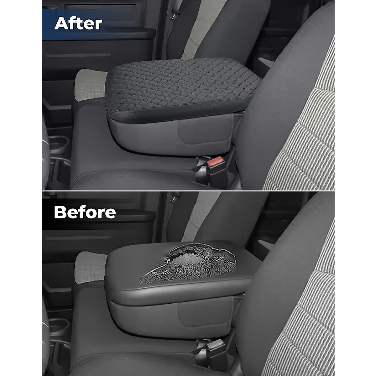 ISSYAUTO Center Console Cover Compatible with 2002-2012 Ram 1500 2500 3500 Jump Seat Console, Armrest lid Cover Leather Arm Rest Covering for Car, Well-Make Durable Middle Console Cover