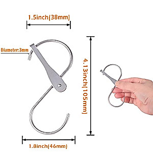 XCISSON S Hooks for Hanging Closet, Stainless Steel S Shaped Hooks with Safety Buckle Design, Heavy Duty S Hanger Hooks for Kitchen, Bathroom, Garden - 4.1 inch - 4 Pack