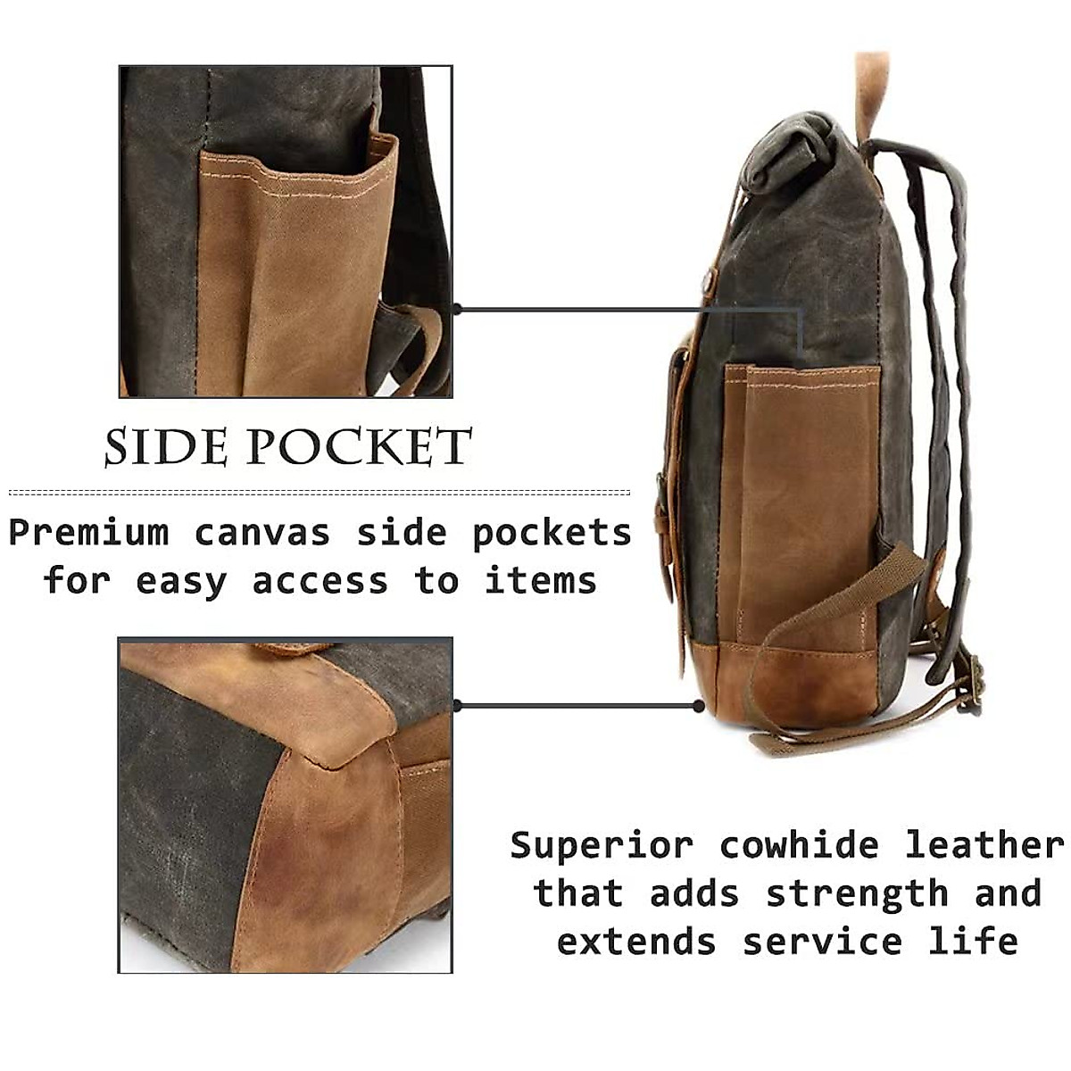 CRUITBILI Waxed Canvas Leather Hiking Travel Waterproof Backpack for College Weekend Travel Fit 15in laptops (Classic Khaki)