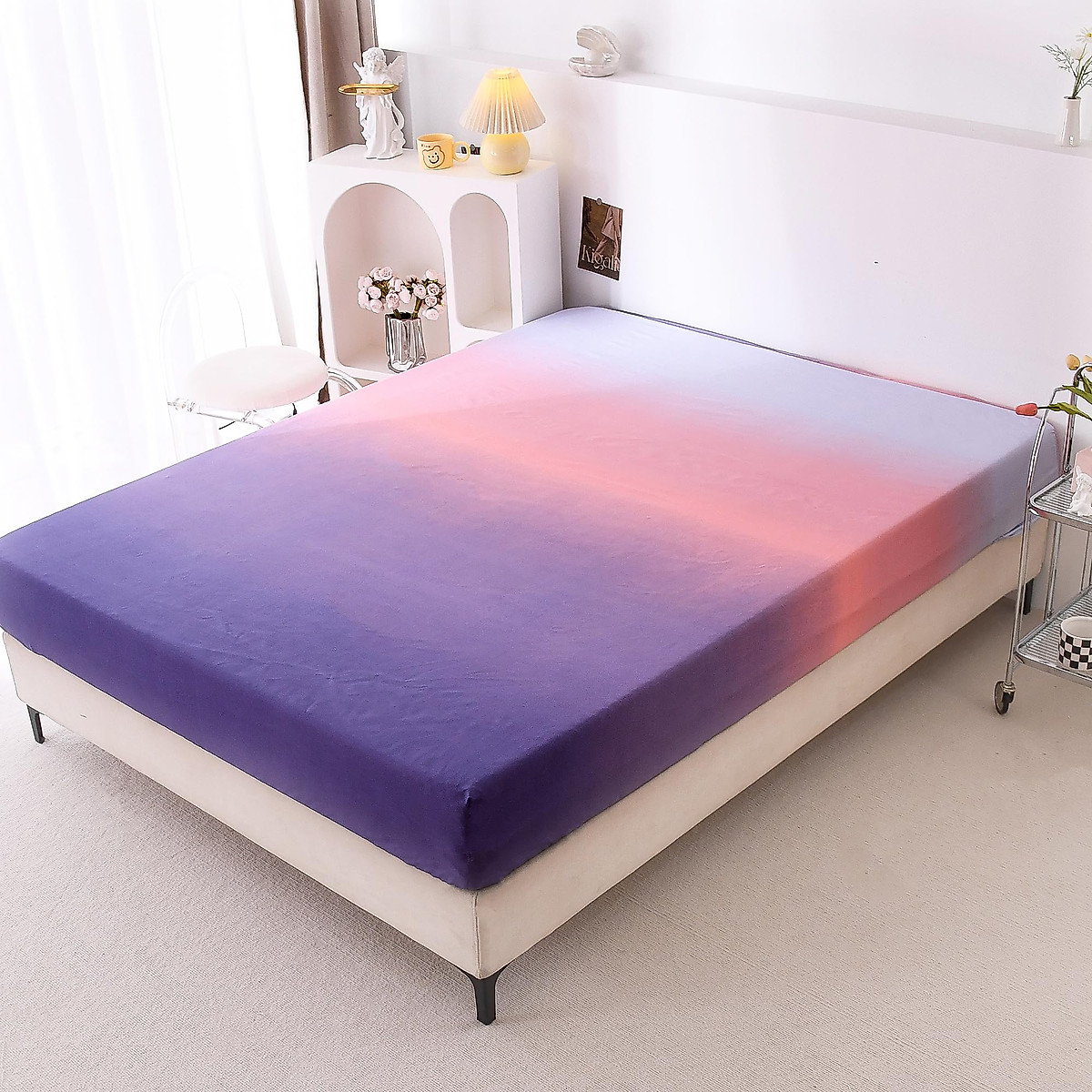 Mengersi Gradient Sheet Set,Purple Pink Fitted Sheet,Flat Sheet,Pillowcases, Extra Soft - Deep Pockets - Easy Fit - 4 Piece Set,Full Size (FS638sheet set)