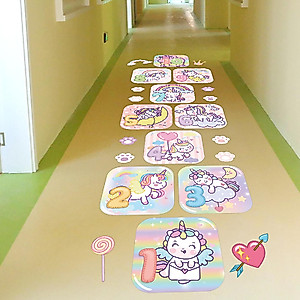 Large Unicorn Floor Decals, Indoor Hopscotch Number Game Stickers, Creative Unicorn Floor Stickers for Kid Girls Bedroom, Playroom, Classroom, Nursery, Daycare Floor & Wall Decor