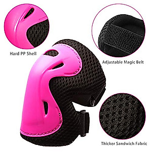 Spoligod Knee Pads for Kids/Youth, Kids Protective Gear Set with Adjustable Elbow Pads/Wrist Guards Suitable for Girls & Boys’ Rollerblading Skateboard Cycling Skating Bike Scooter (Pink, M)…