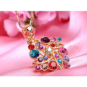 Alilang Colorful Crystal Square Shape Pendant Necklace