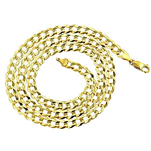 The Diamond Deal 10k Hollow Yellow Gold 4.4mm Shiny Hollow Cuban Comfort Curb Cuban Chain Necklace for Pendants and Charms with Lobster-Claw Clasp (22" And yellow-gold)