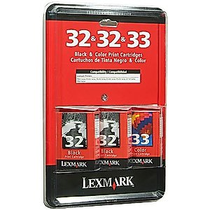 Lexmark Ink Cartridges Value Pack - 2 Black & 1 Color (32 & 32 & 33) - For Printers: P6350, X5450, X5470, X7170, X7310, X7350, X8310, X8350, P910 Series, P4300 Series, P6200 Series, P3300 Series, X5200 Series, Z810 Series