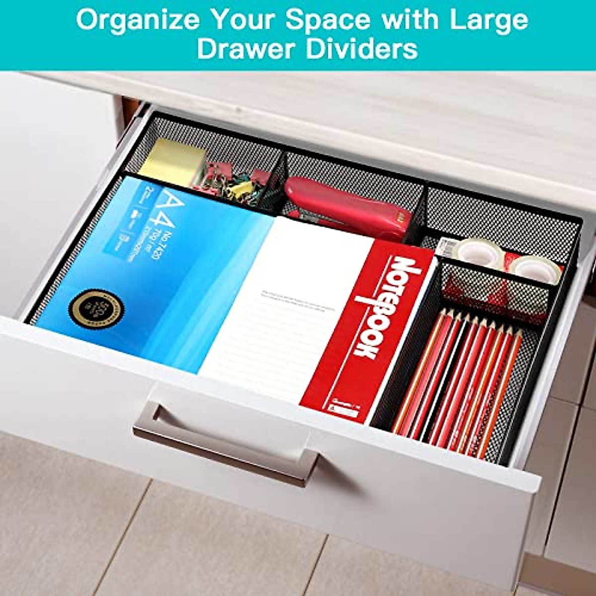 HUANUO Desk Drawer Organizer- 5 Compartments Large Space,16.2 x 12.2 x 2.36 Inches,Multi-use Storage Box Set for Office,Bathroom, Kitchen, Makeup