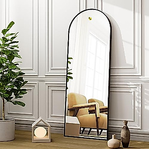 HARRITPURE 58"x18" Arched Full Length Mirror Free Standing Leaning Mirror Hanging Mounted Mirror Aluminum Frame Modern Simple Home Decor for Living Room Bedroom Cloakroom, Black