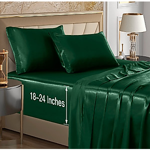 VACVELT 4pcs Extra Deep Pocket Satin Sheets Full Size Bed Set, Blackish Green Satin Sheet Set Fit 18-24 Inch Deep Pocket Mattress, Silky & Luxury Satin Bedding Set Soft & Ultra Deep Fitted Sheet Set