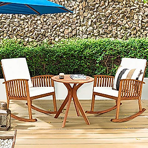 Tangkula 27.5 Inch Eucalyptus Wood Outdoor Patio Bistro Table, Round Wooden Table w/X Base, Coffee Side Bistro Table for Garden, Backyard, Patio, Living Room (Teak)