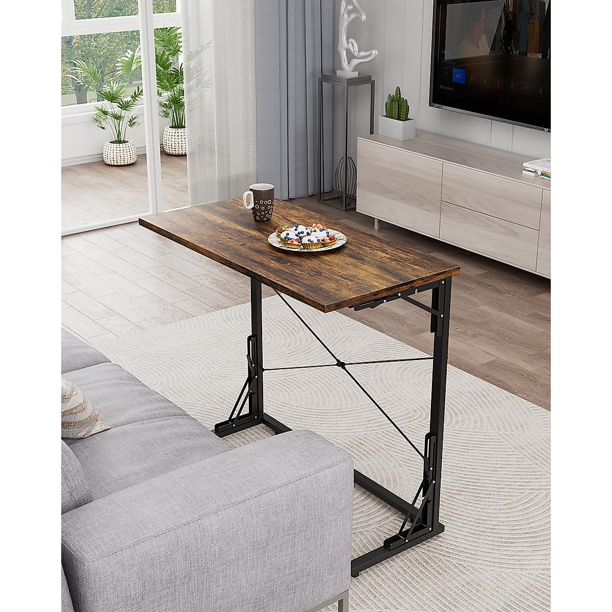 Vantic 31.5" Folding Desk, Foldable TV Tray Table for Eating on Couch, Extra Large TV Dinner Trays, Portable Fold Computer Writing Desk Table for Home Office, Rustic Brown