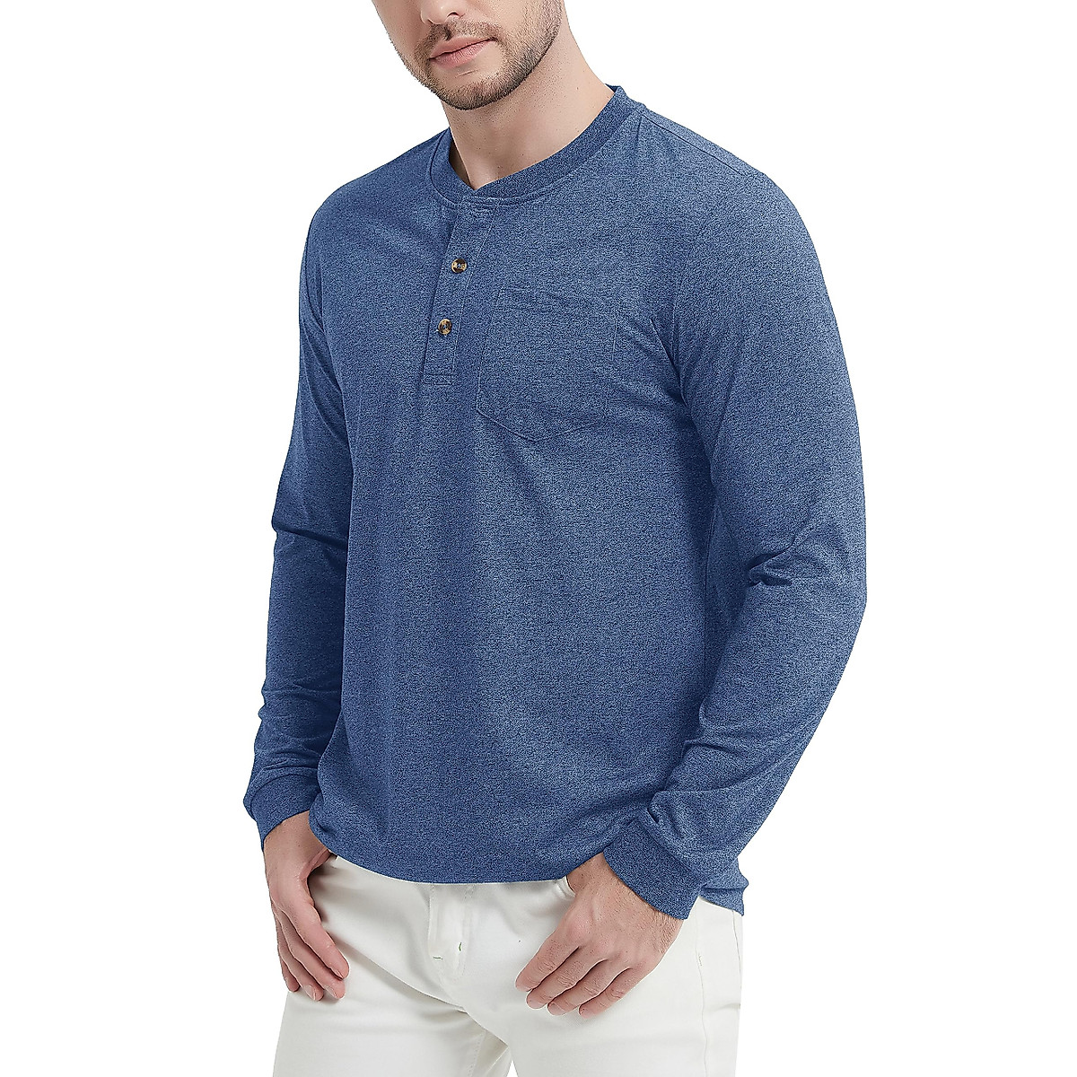 MAGCOMSEN Summer Casual Shirts for Men Henley Shirts Long Sleeve Button Down Shirts Work Henley Shirts with Pocket Blue Grey,XL
