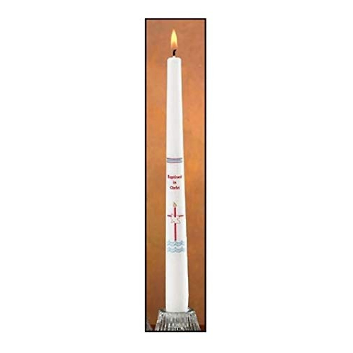Baptized in Christ Catholic White Baptism Taper Candle, 10 Inch
