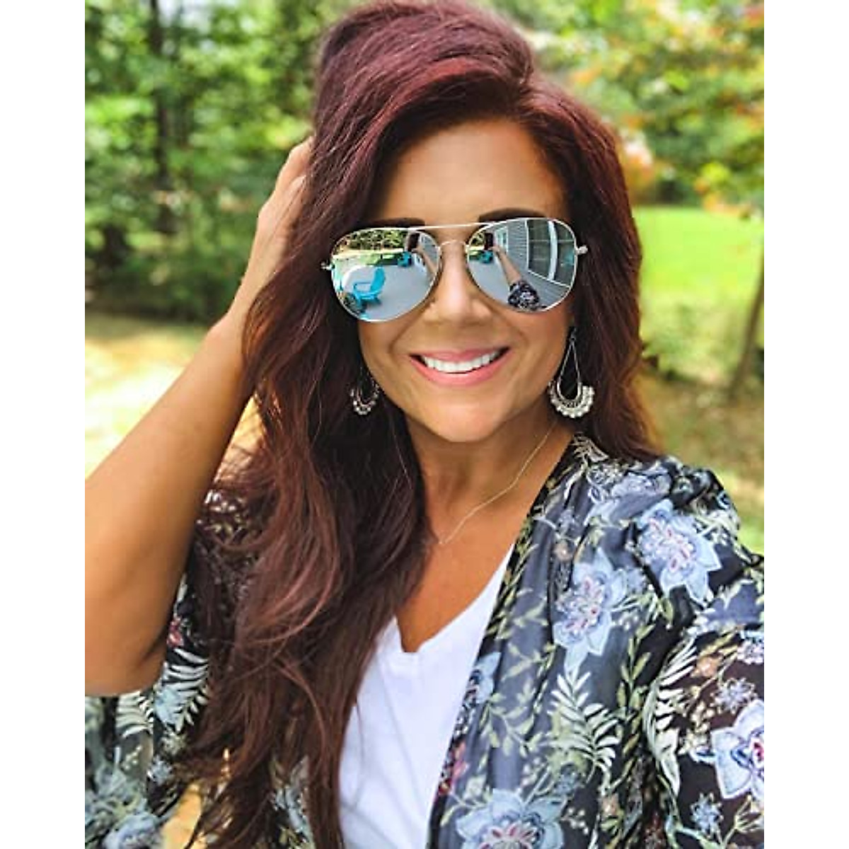 HJSTES Polarized Aviator Sunglasses for Women Men Classic Metal Shades Mirror Lens 100% UV Blocking, 58mm(Silver Frame/Silver Mirrored)