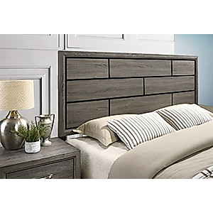 Roundhill Furniture Stout Panel Queen Size Bedroom Set with Bed, Dresser, Mirror, 2 Night Stands, Chest, Grey