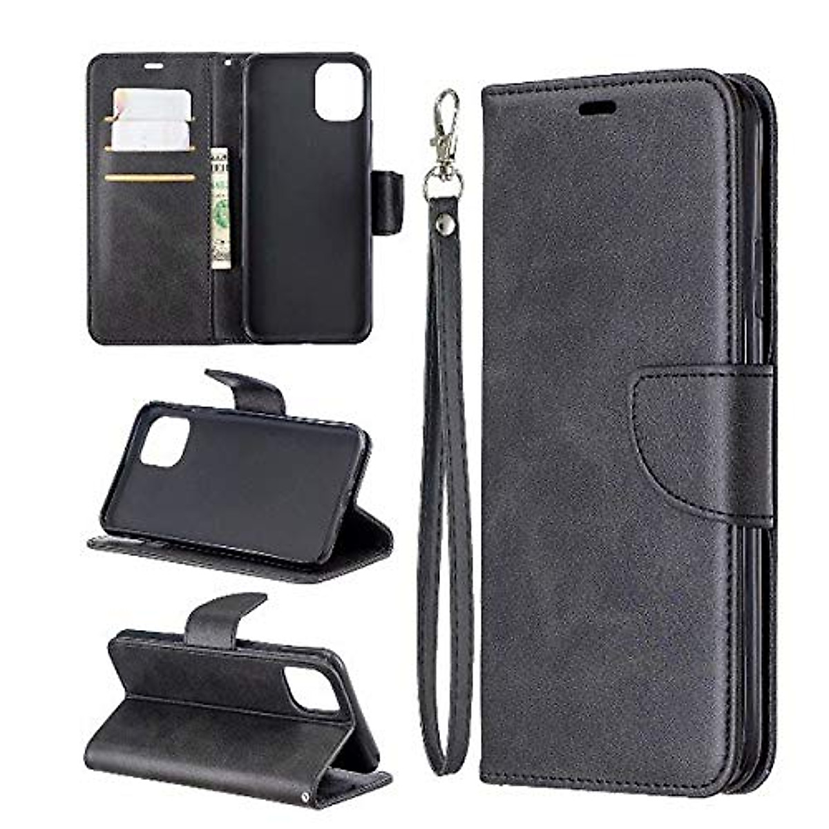 Glow Co., Ltd. iPhone 12 Notebook Type Case with Strap, Black, Tempered Glass & Stylus Pen Included 407-1-03