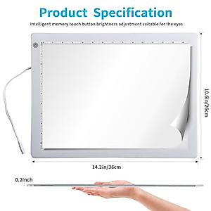 VKTEKLAB A3 LED Light Pad with Built-in Cord, 16.6 * 12.6 in, Tracing Light Box, 3-Levels Brightness Up to 8000LUX, Super Slim and Lightweight Light Board for Diamond Painting