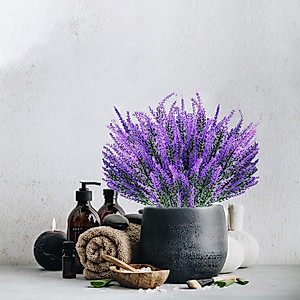 Lalacosy 12 Bundles Artificial Flowers for Outdoors UV Resistant Fake Plants Decor No Fade Faux Lavender Flowers Garden Porch Window Box Decorating (Purple)