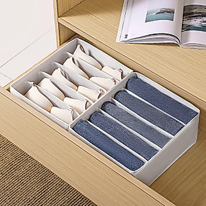 Coorganisers 4 Packs Jeans Drawer Organizers for Clothing,5 Grids Compartment Wardrobe clothes organizer,Fabric Washable Closet Organizers and Storage Bins for Jeans,Pants,Bra,Legging,t-shirt-White