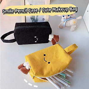 Funnytek Smile Pencil Pouch - Large Capacity Kawaii Pencil Case Soft Corduroy Cosmetic Bag Durable Pencil Bag, Cute Travel Makeup Bag, Stationary Organizer Pouch Women Handbags (Yellow)