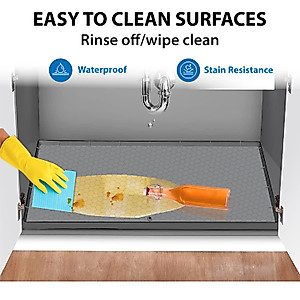 Under Sink Mat for Kitchen Waterproof, 34" X 22" Sink Mats for Bottom of Kitchen Sink, Silicone Under Sink Liner, Kitchen Bathroom Cabinet Mat and Protector for Drips Leaks Spills