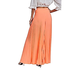 LYANER Women's Elastic High Waisted Wide Leg Palazzo Pants Loose and Casual Pleated Trousers Orange X-Large
