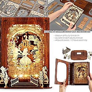 FUNPOLA Alice in Wonderland 3D Puzzle Nightlight – DIY 3D LED Book Lamp – 3D Wood Puzzles Décor Lamp for Kids and Adults