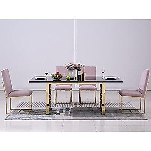 AZhome Dining Chairs, Pink Upholstered Velvet Dining Room Chairs with Mirror Gold Stainless Steel Legs, Set of 4