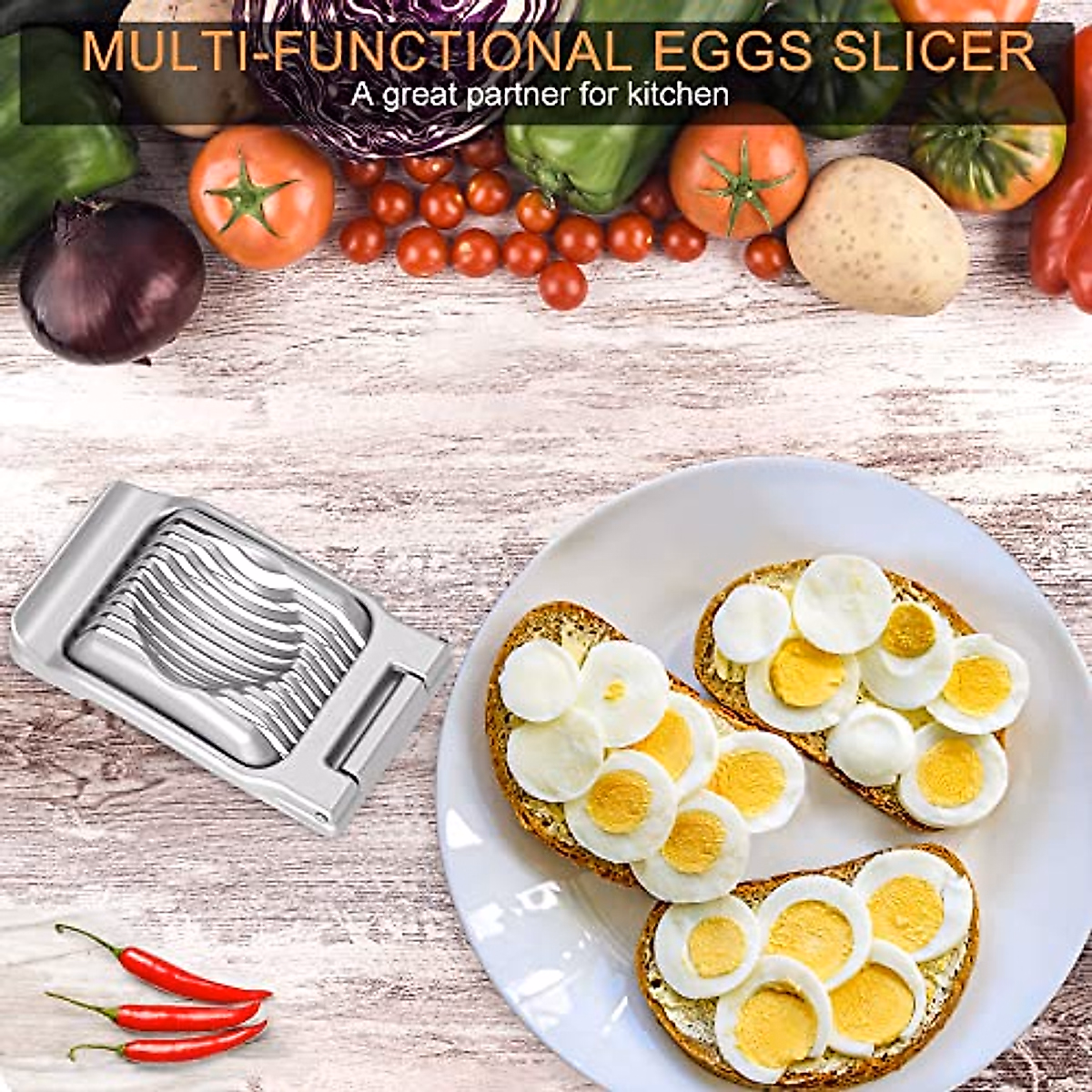 MCIJRJOI Egg Slicer, Multipurpose 304 Stainless Steel Wire Egg Slicer for Hard Boiled Eggs, Aluminum Egg Cutter Heavy Duty Slicer