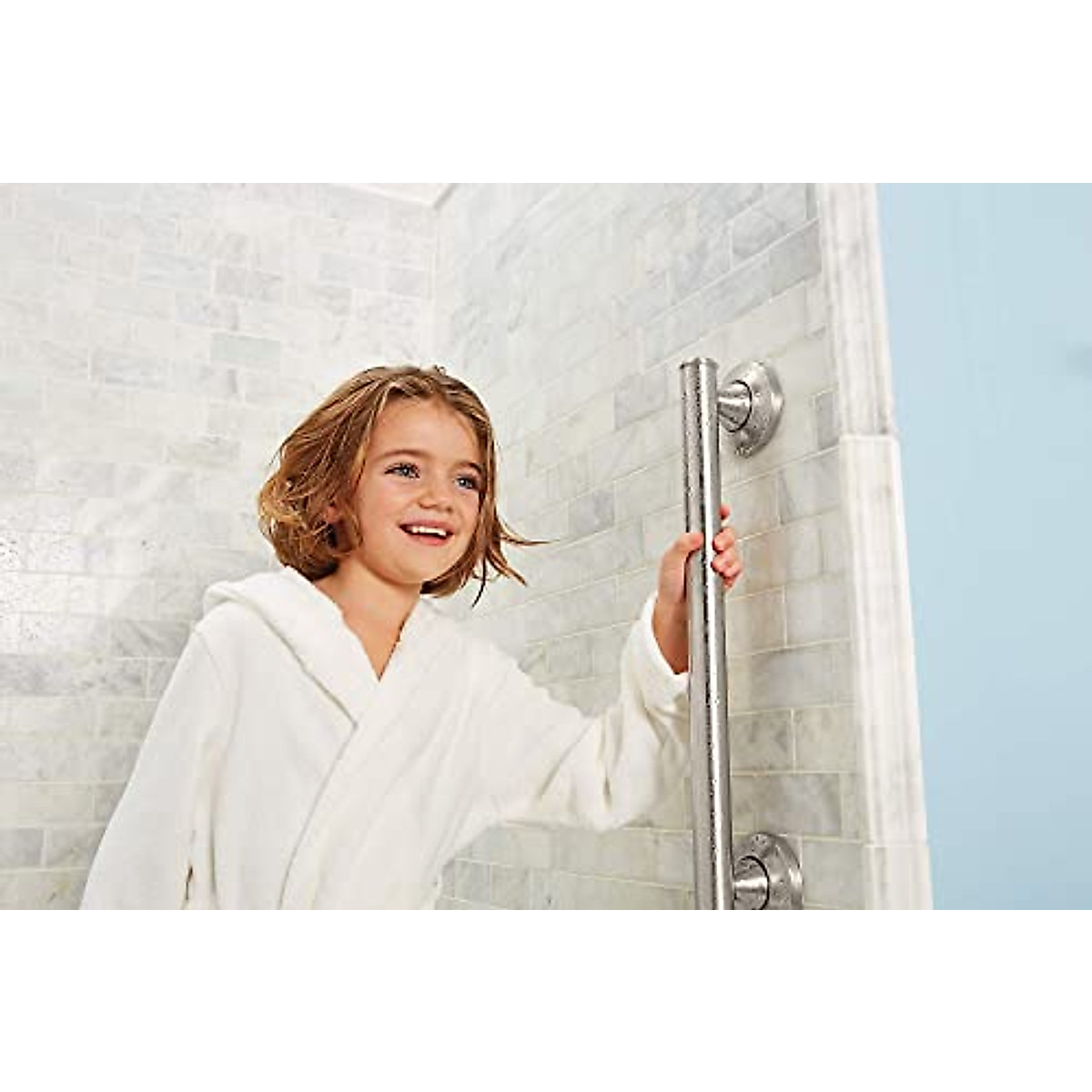 Moen Brushed Nickel Bathroom Safety 16-inch Shower Grab Bar with Comfort Grip Pad for Handicapped or Elderly, R8716D1GBN