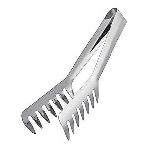 HornTide Stainless Steel Pasta Tongs Pack of 2 Piece Teethed Ends Design for Spaghetti Noodle Pastry Kitchen Serving Tong Set 8-inch 20cm