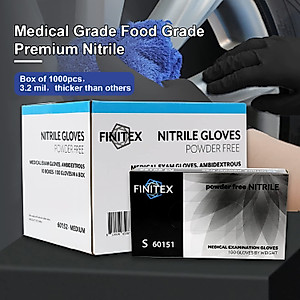 FINITEX - Black Nitrile Disposable Gloves, Exam Gloves, Powder-free, Latex-free, 3mil, 1000PCS (Large)
