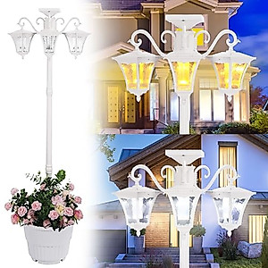 Sun-Ray 312011 Vittoria Three Head Solar Lamp Post and Planter, 7 ft, White