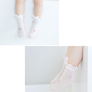 WATOCHE Baby Girls Socks Toddler Girl Ruffle Socks Little Girls Frilly Dress Socks Cotton Summer Mesh Socks(Mesh Flower,1-3T)
