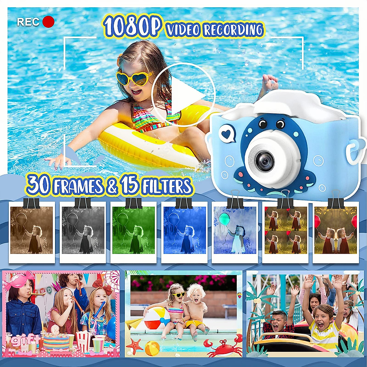 Bostra Upgrade Kids Camera for Girls/Boys, Octopus Toy Camera for Toddlers Age 3-12, Hd Kids Digital Cameras with as Birthday Christmas Festival Gifts for Boys (Blue)