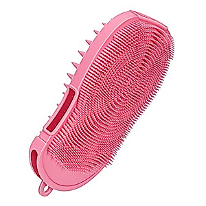 HEETA Silicone Body Scrubber and Hair Shampoo Brush, 2 in 1 Upgrade Scalp Massager Exfoliating Brush for Skin and Scalp Care - Silicone Loofah with Gentle Massage Nodes, Lathers Well (Pink)